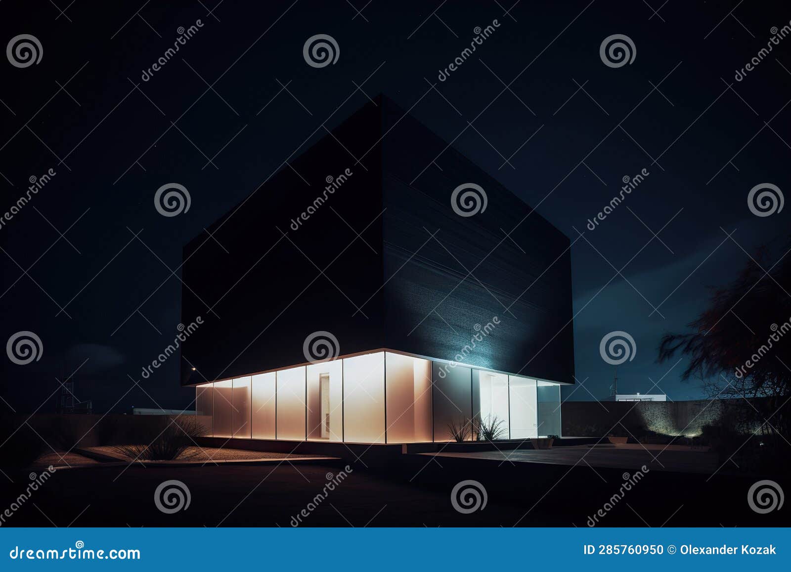 Modern Building Concept Design with Night Illumination Stock ...