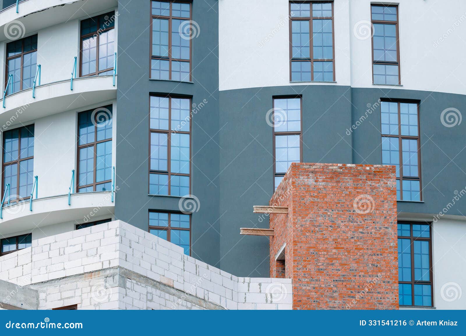 Modern Building Construction Step Exterior High Facade Windows Walls ...