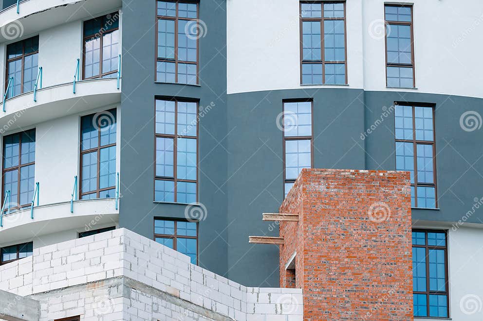 Modern Building Construction Step Exterior High Facade Windows Walls ...