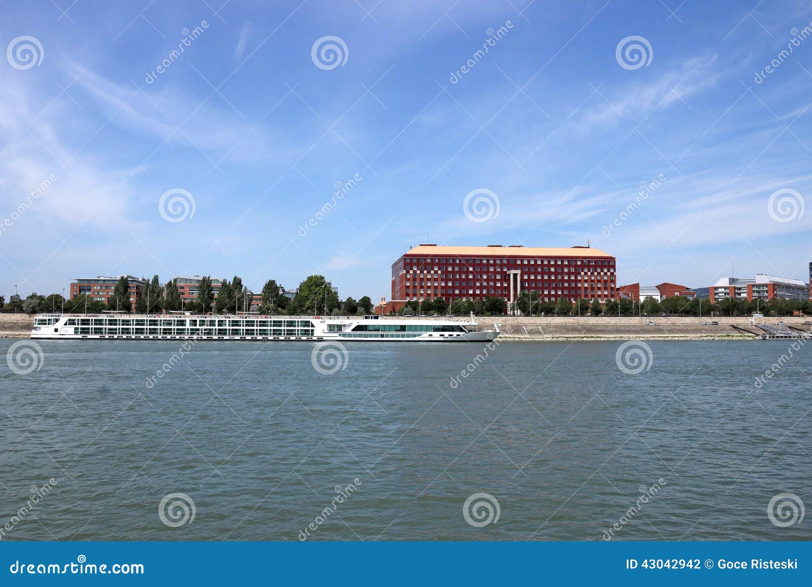 Modern Building and Cruiser on Danube River Stock Photo - Image of ...