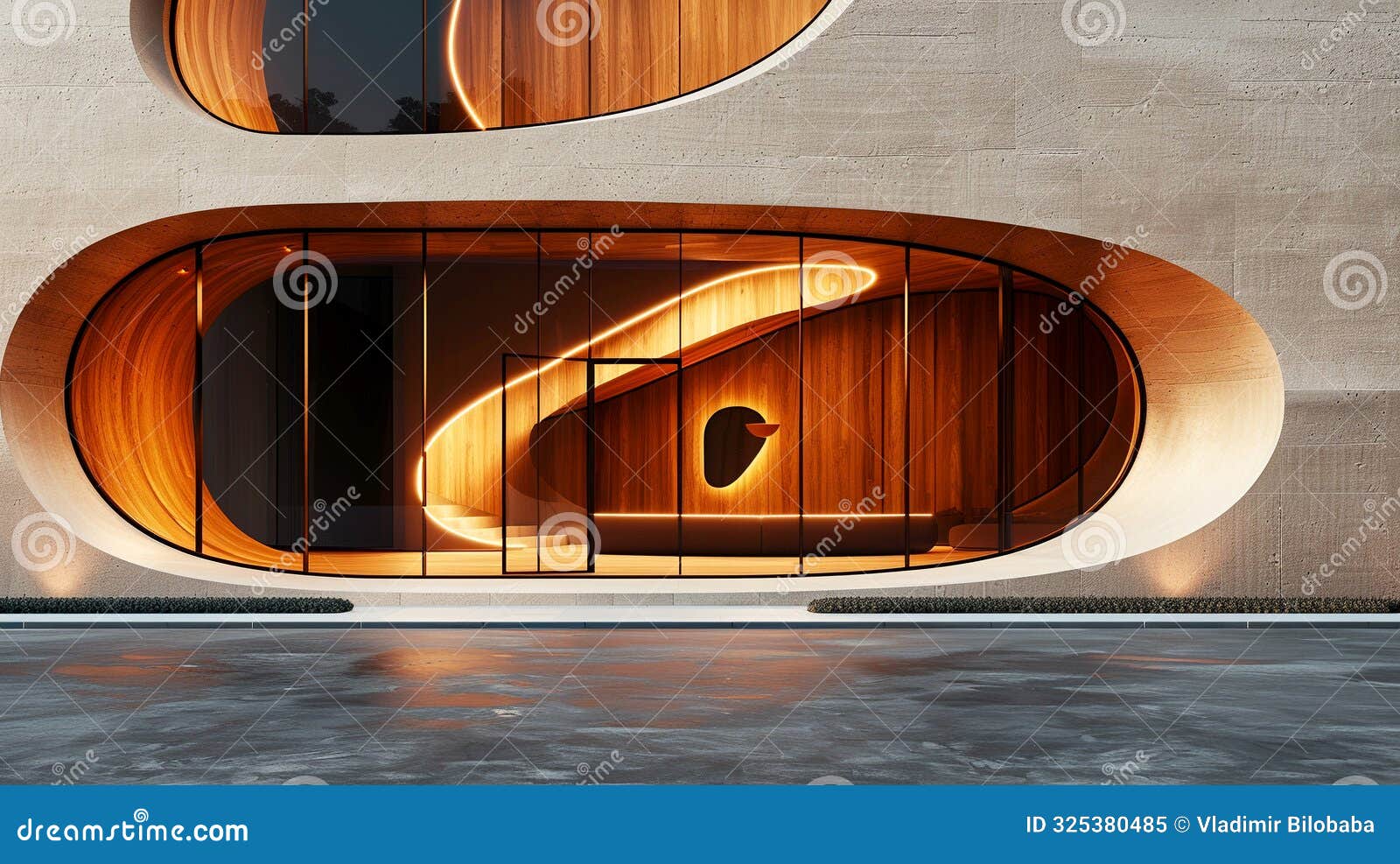 Modern Building with Curved Windows Stock Illustration - Illustration ...