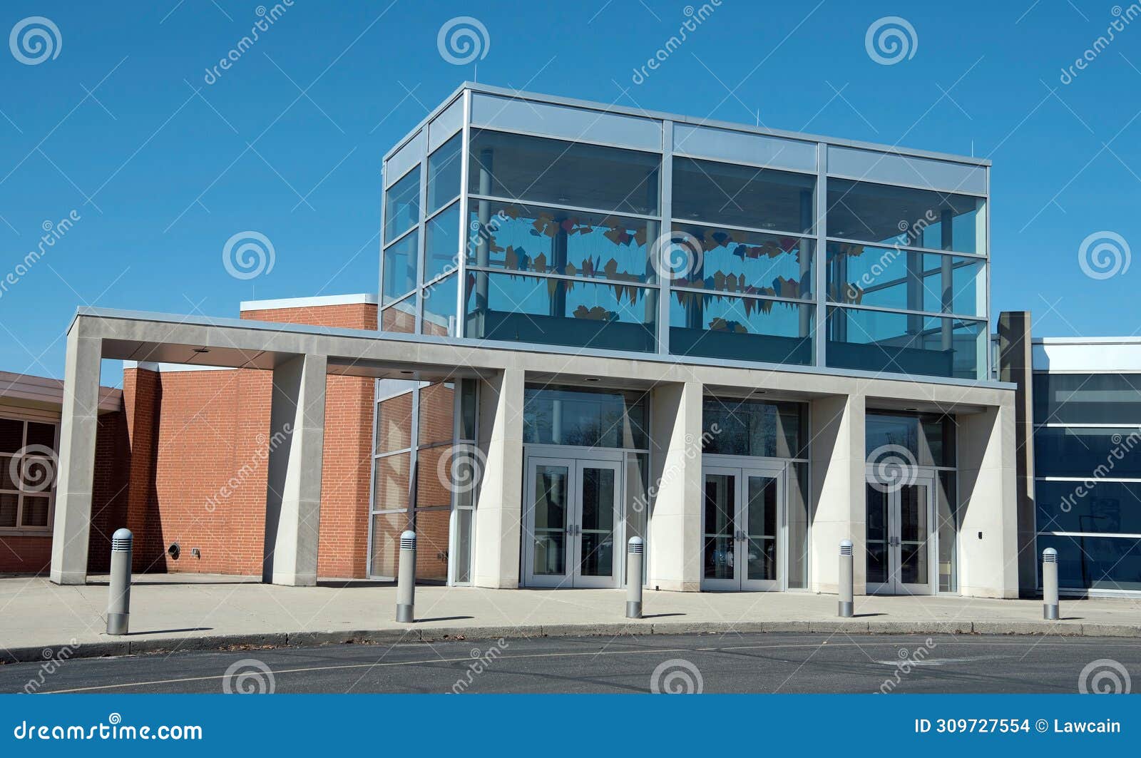 Modern Building Entrance of Cement and Glass Stock Photo - Image of ...