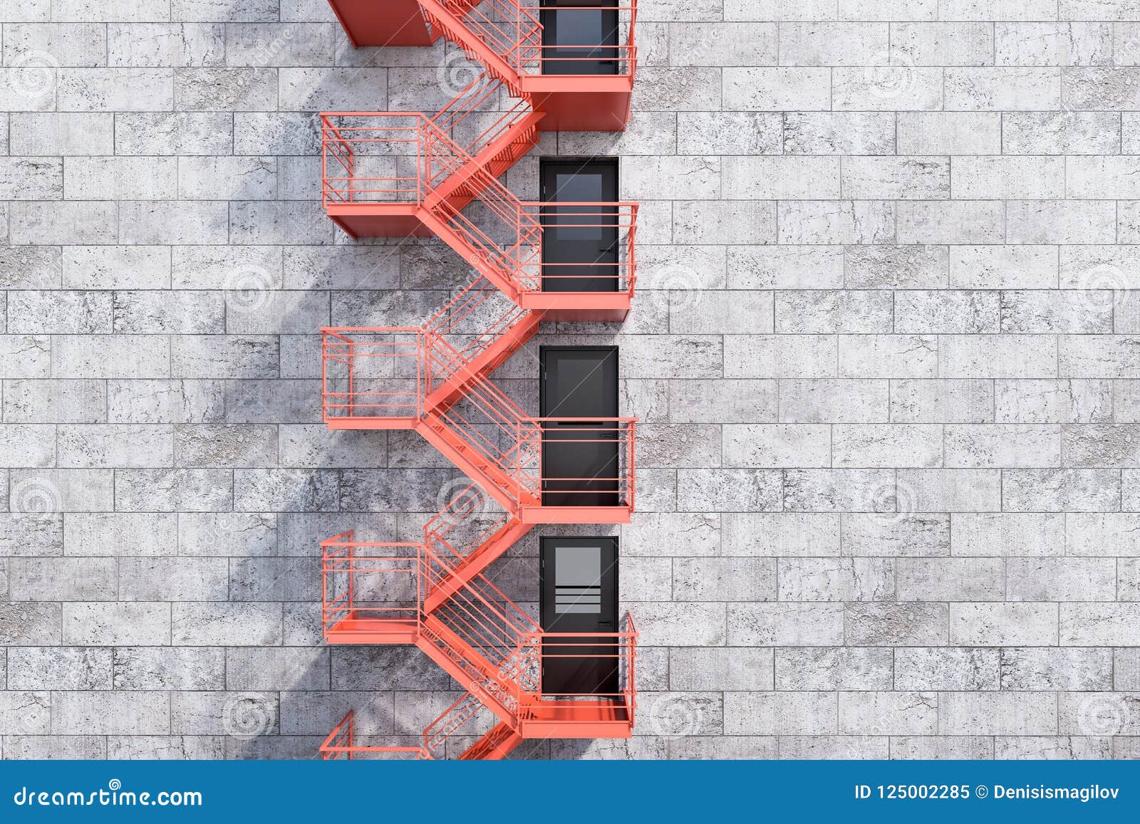 Gray Bricks Building, Red Fire Escape Stairs Stock Illustration ...