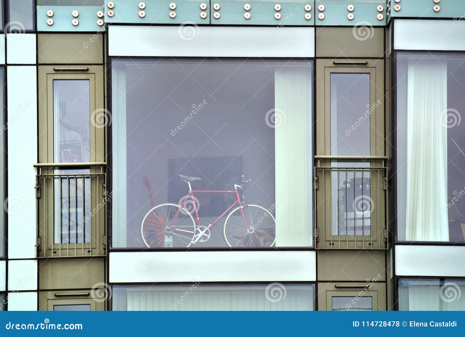 Modern Building Facade with Big Window and a Bicycle, Stock Photo ...