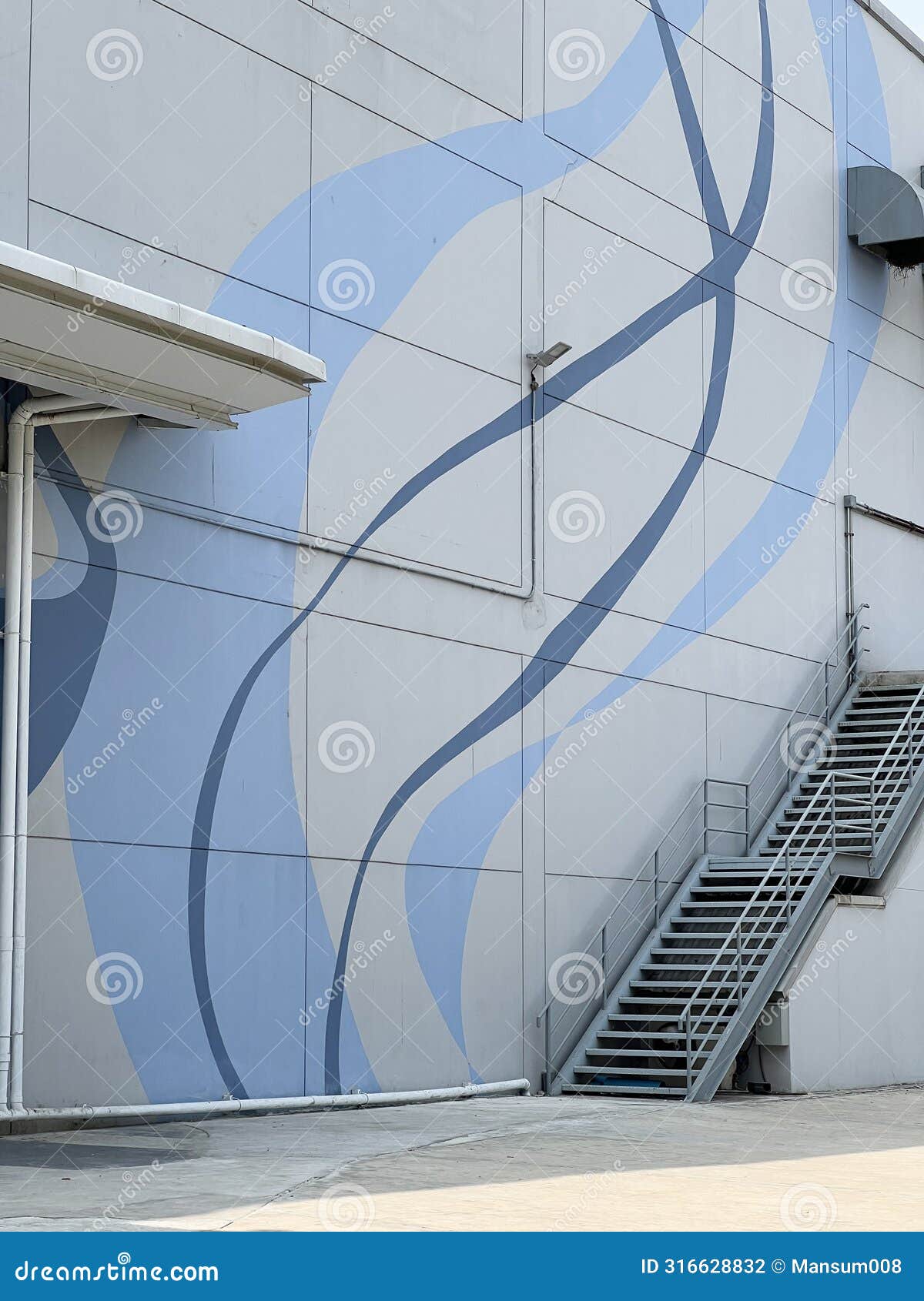 Modern Building Facade with Blue and White Stripes Stock Photo - Image ...