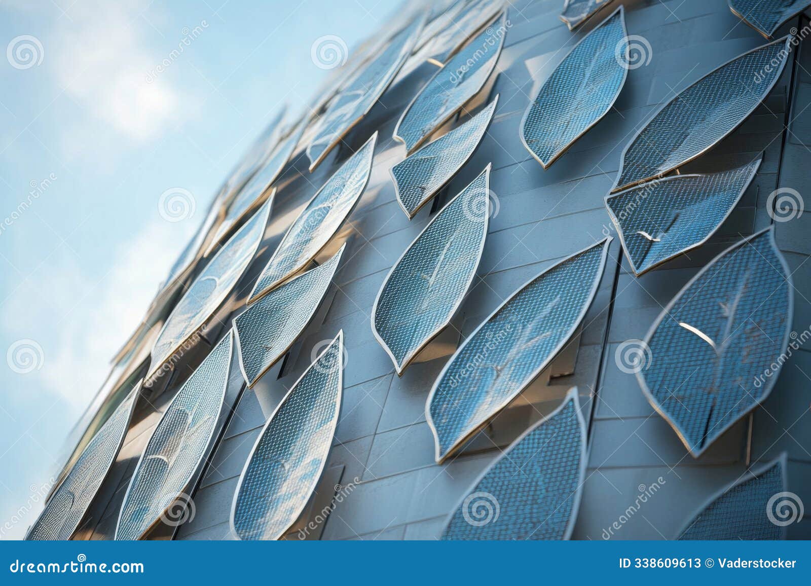 Modern Building Facade with Leaf-Shaped Panels Stock Illustration ...