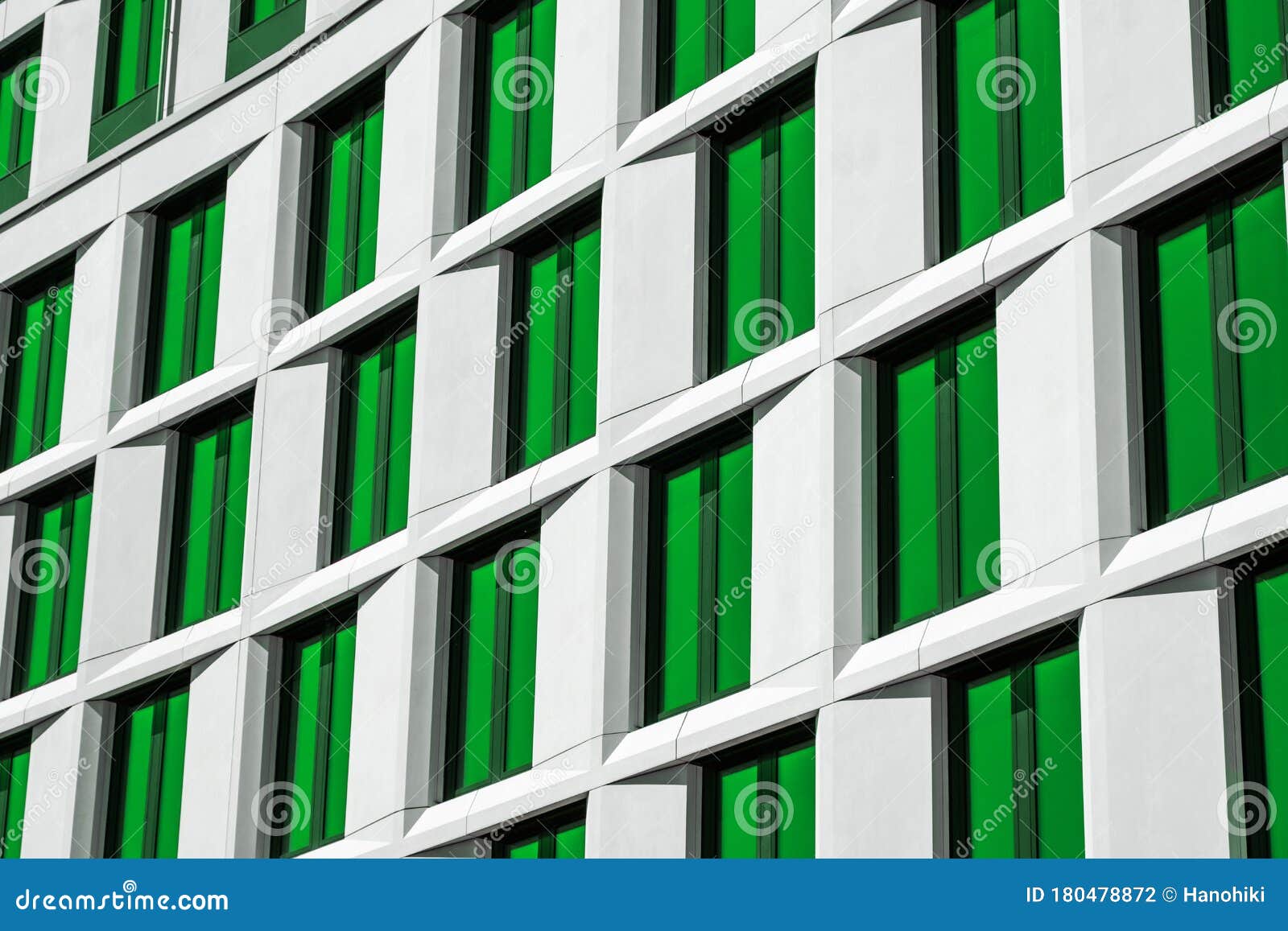 Modern Building Facade , Windows with Green Shades Stock Photo - Image ...