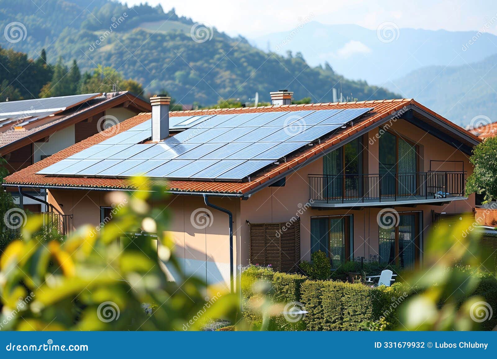 A Modern Building Fitted with an Extensive Array of Solar Panels ...