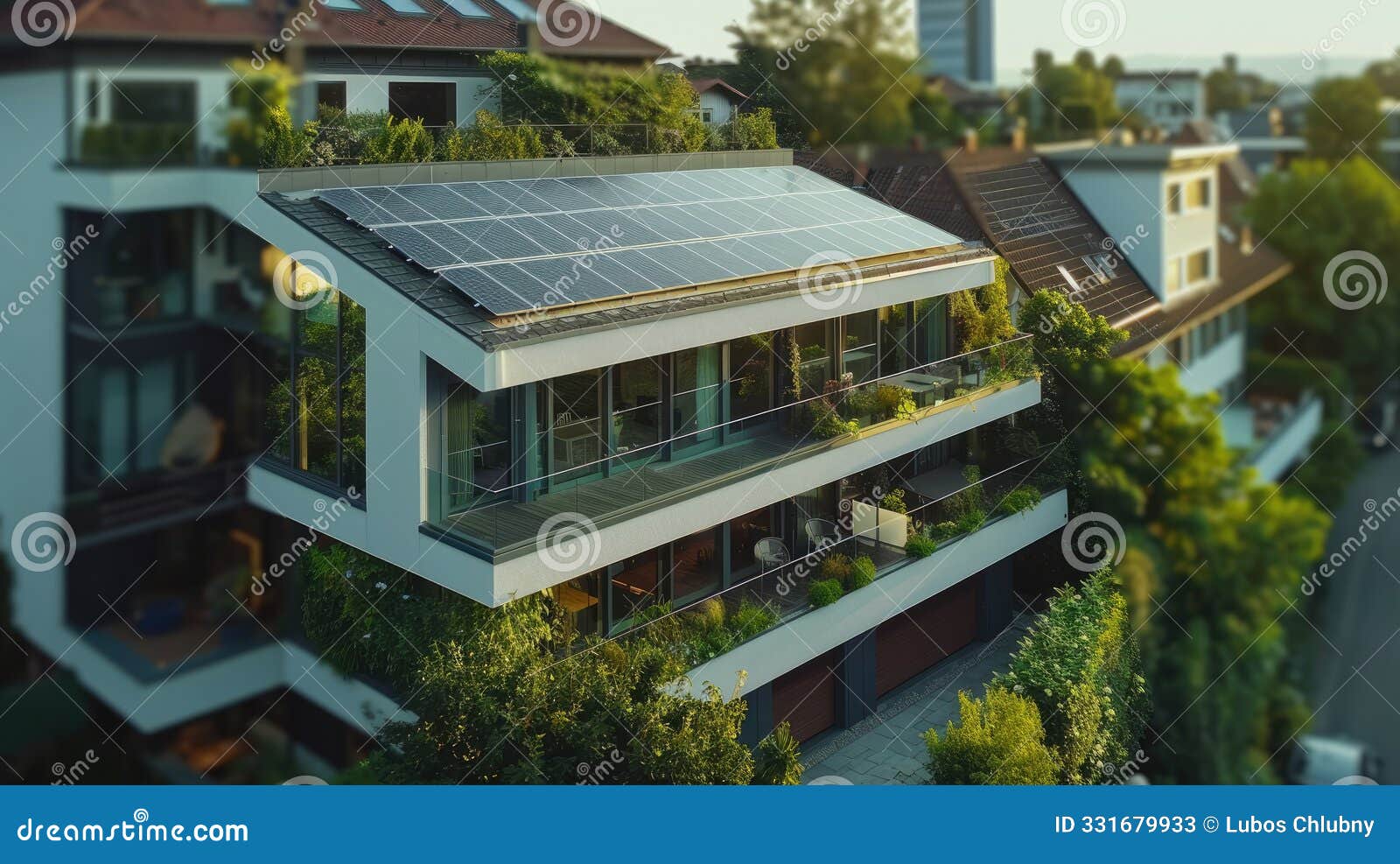 A Modern Building Fitted with an Extensive Array of Solar Panels ...