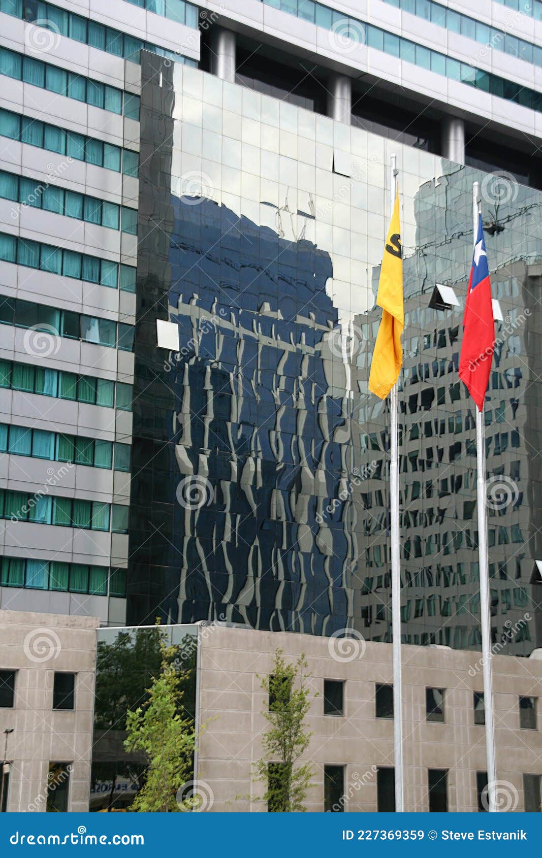 Modern Building, with Flags Stock Image - Image of skyscraper, santiago ...