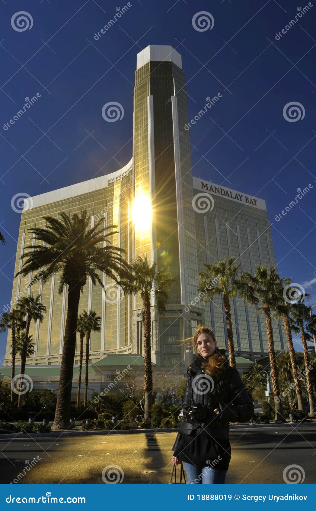 Modern Building with Girl and Palms. Editorial Stock Image - Image of ...