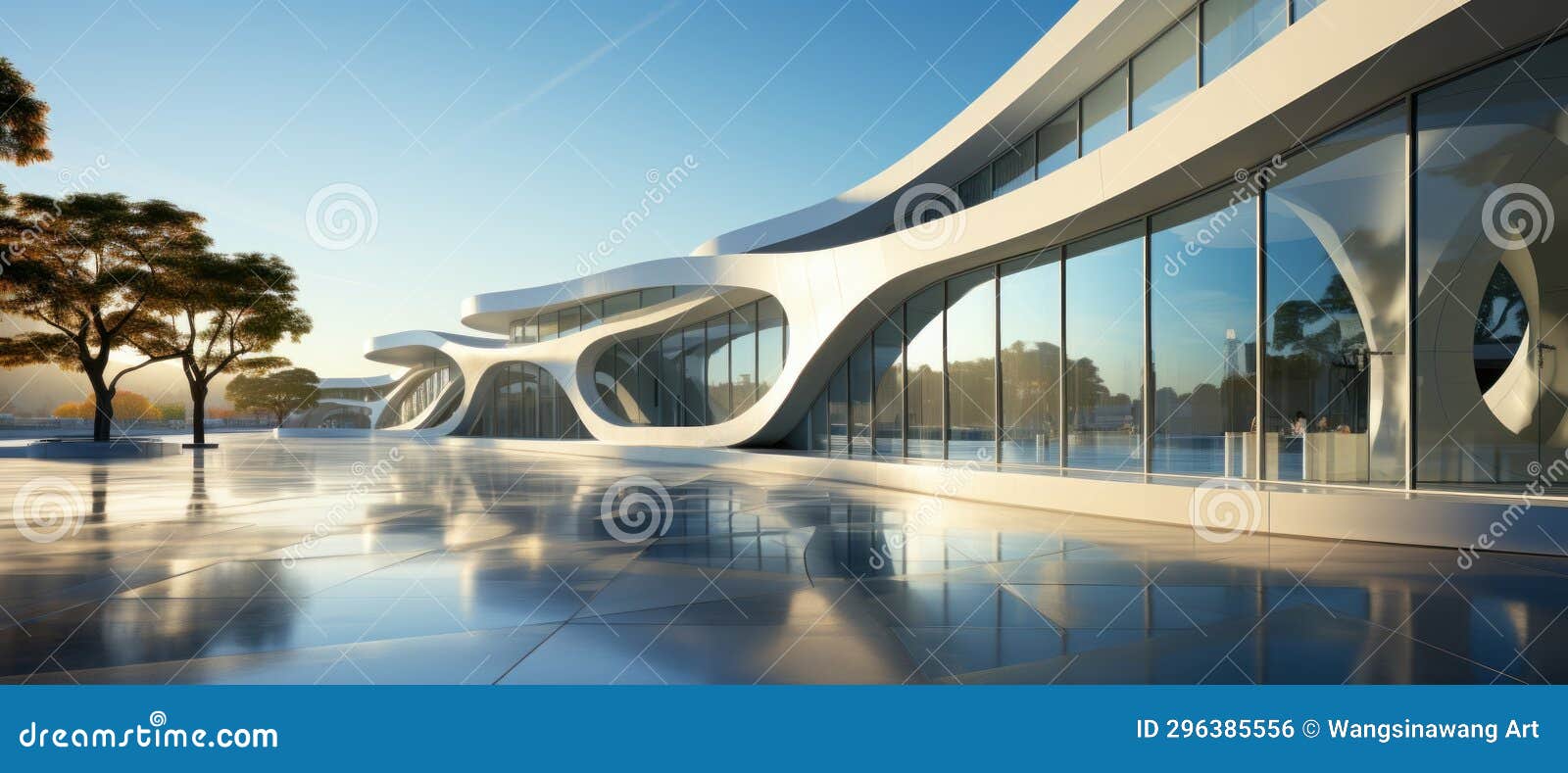 Modern Building with Glass Facade and Reflection in Water Stock ...