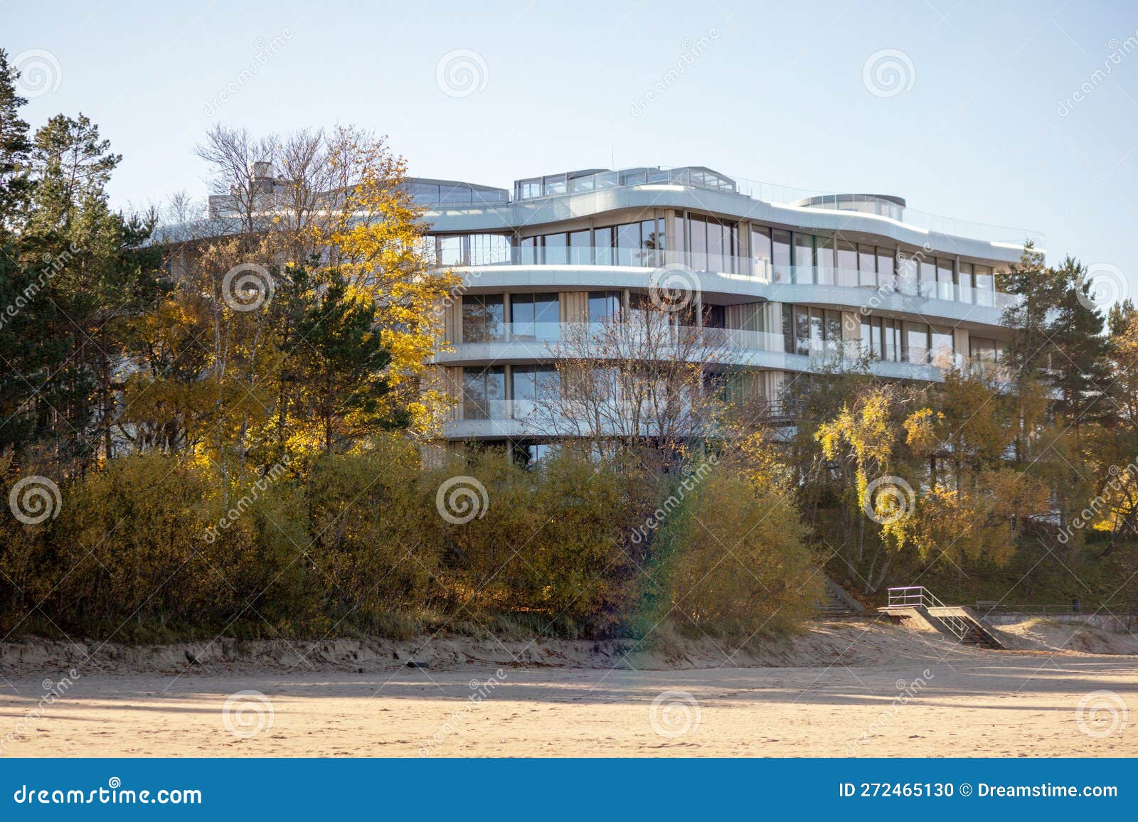 A Modern Building with Glazed Windows on the Seafront with a View ...