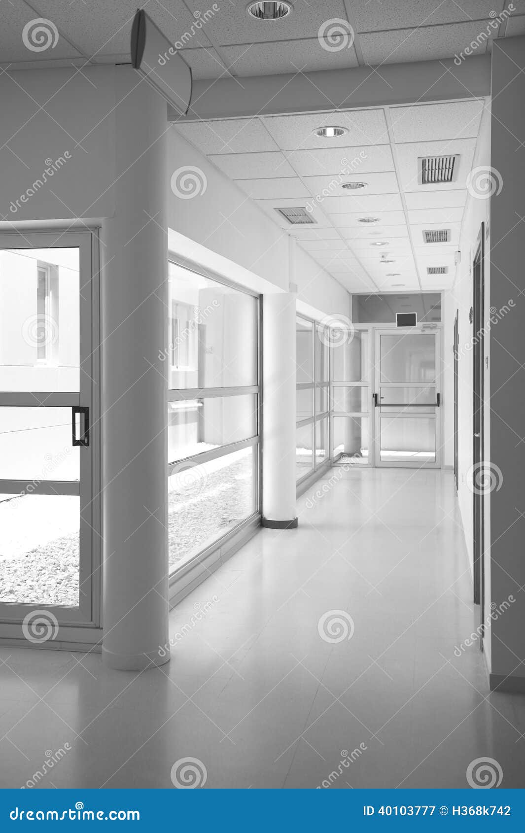 Modern Building Interior with Exit Door. Stock Image - Image of ...