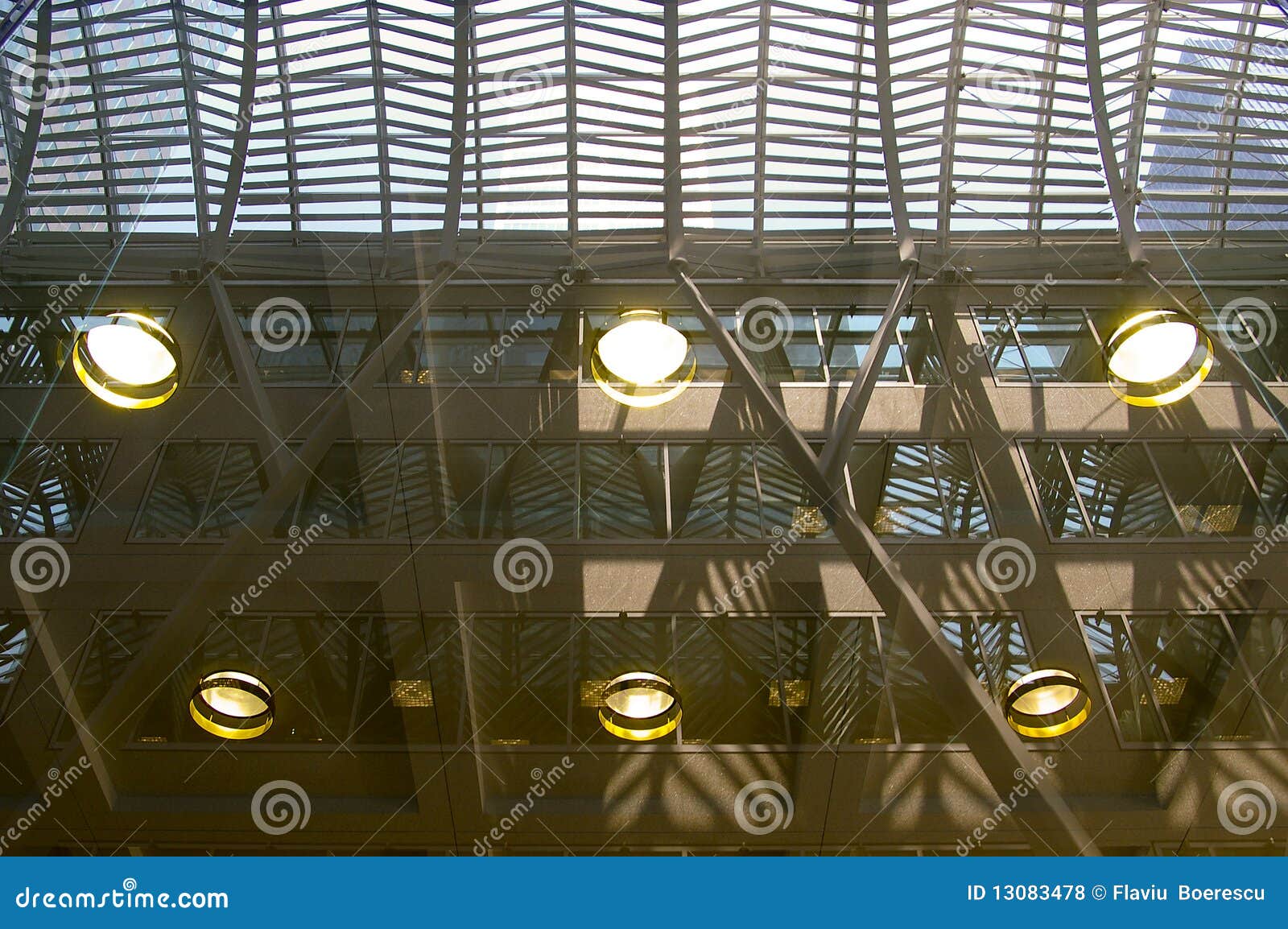Modern Building Interior Glass Ceiling Stock Photo - Image of beam ...