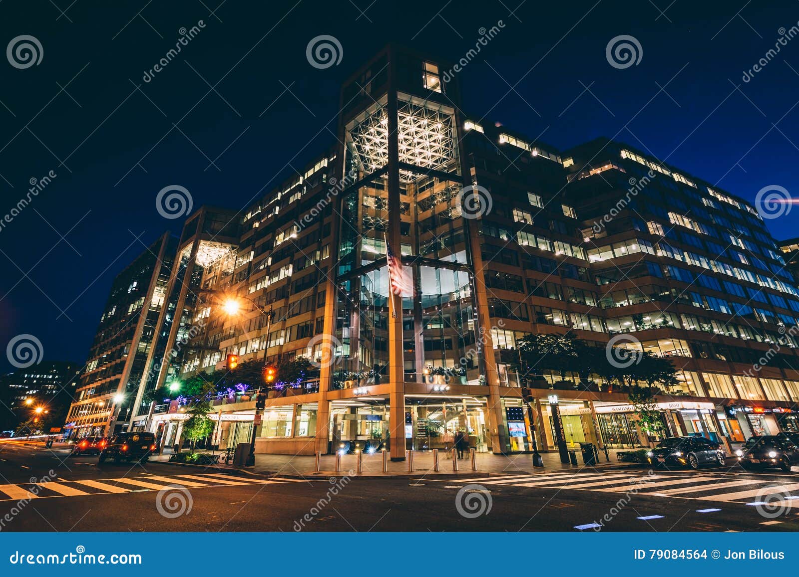 Modern Building and Intersection at Night in Downtown Washington ...