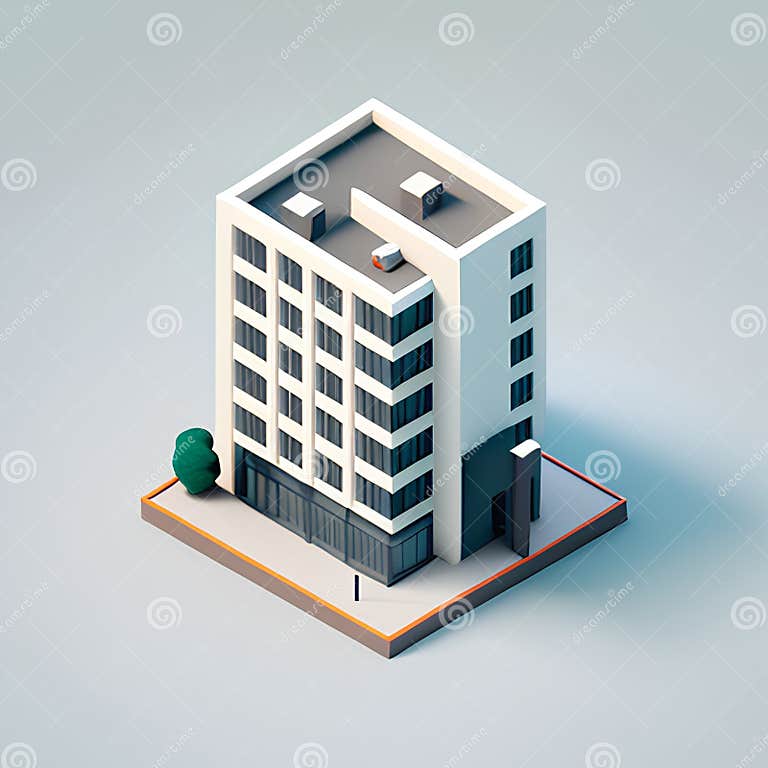 Modern Building Isometric View 3d Render on Gray Background with Shadow ...