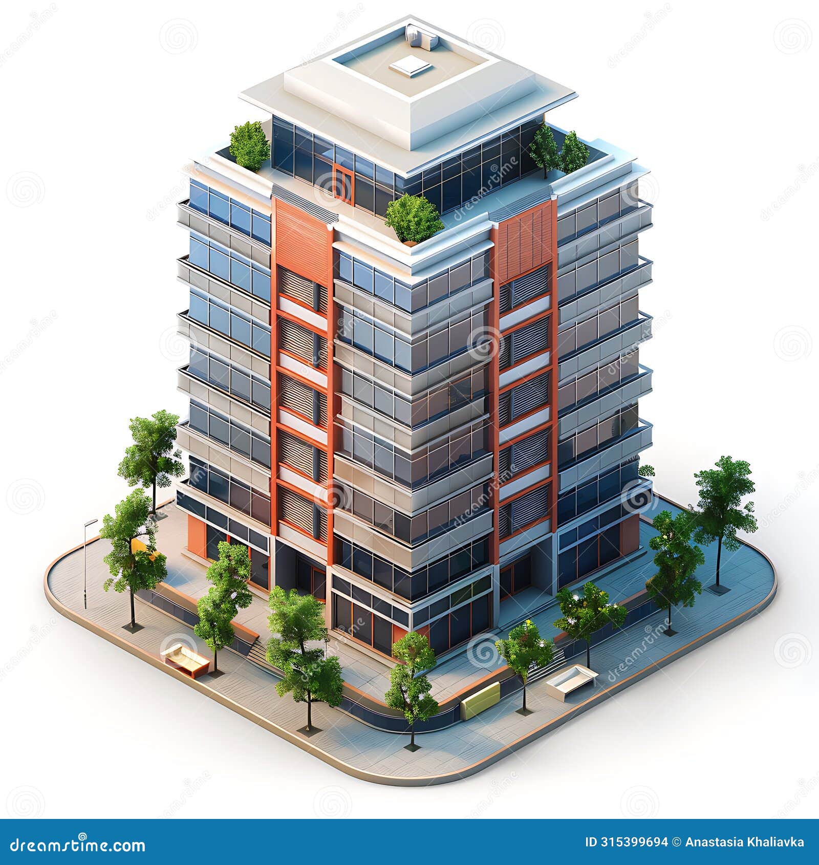 Modern Building Isometric View on White Background. 3D Rendering. Icon ...