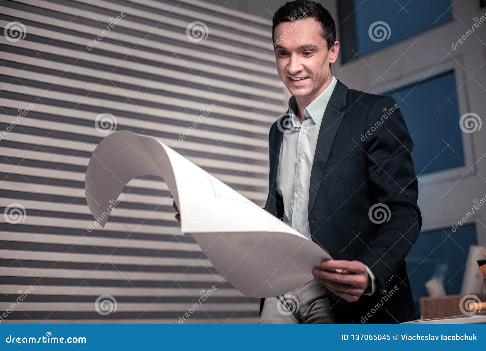 Joyful Positive Engineer Thinking about His Project Stock Image - Image ...