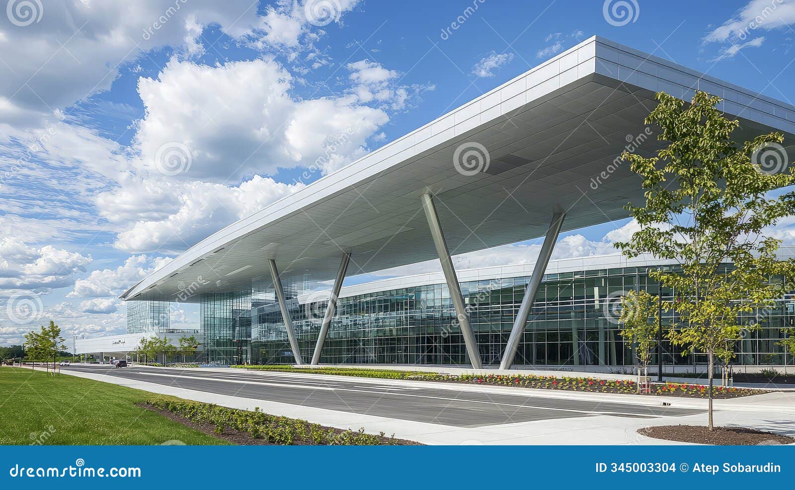 Modern Building with a Large Canopy Overhang Over a Paved Driveway ...