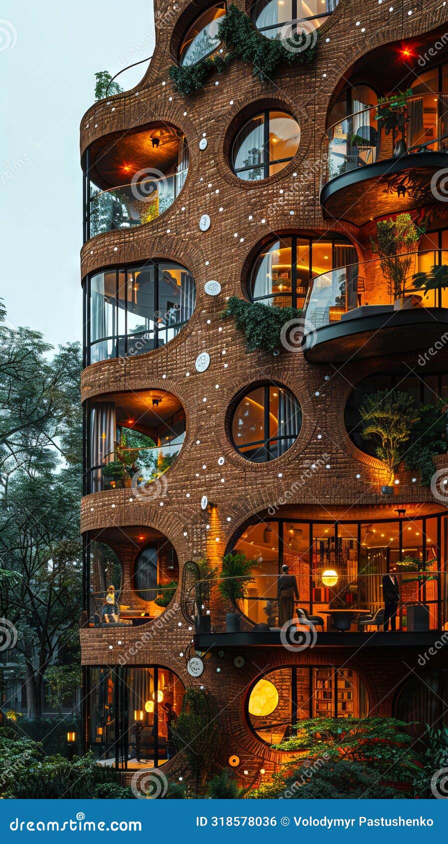 A Modern Building with Many Windows and Plants Stock Photo - Image of ...