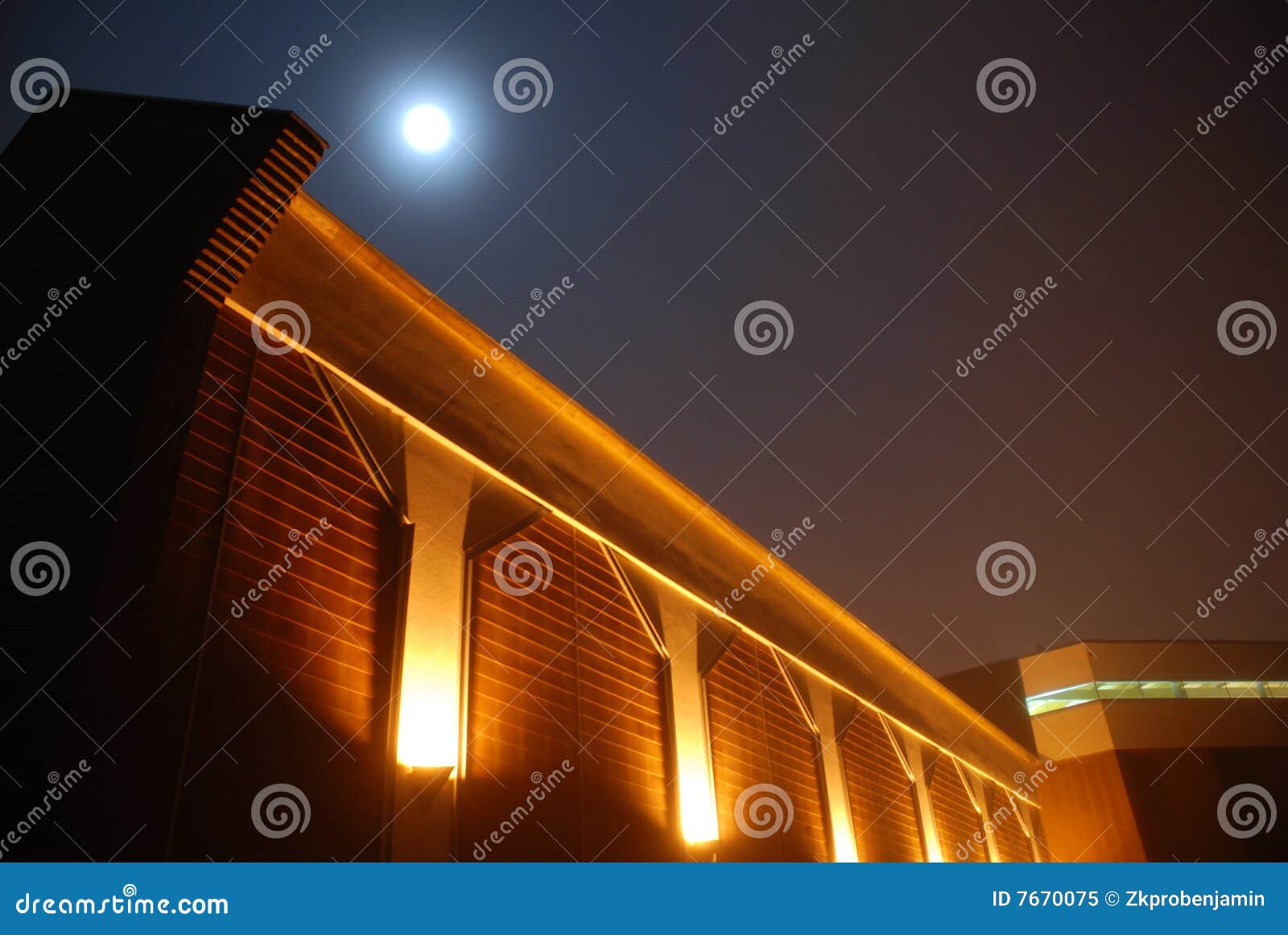 Modern Building in Moonlight and Fog Stock Image - Image of night ...