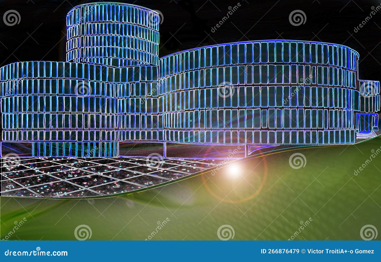 MODERN BUILDING NIGHT ILLUSTRATION Stock Illustration - Illustration of ...