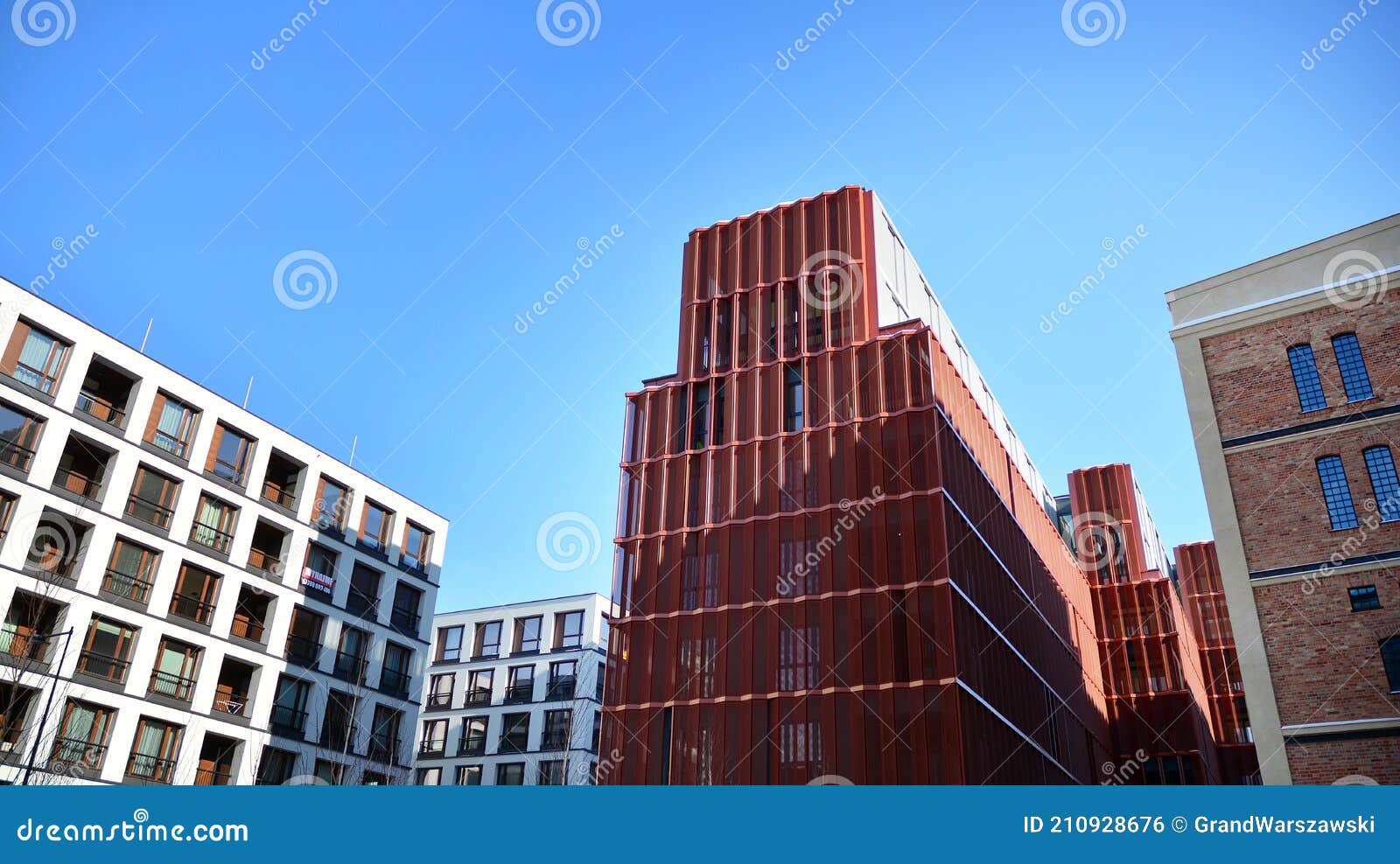 Revitalized Red Brick Building and Modern Office Building. Stock Photo ... Revitalized Red Brick Building and Modern Office Building. Stock Photo ...