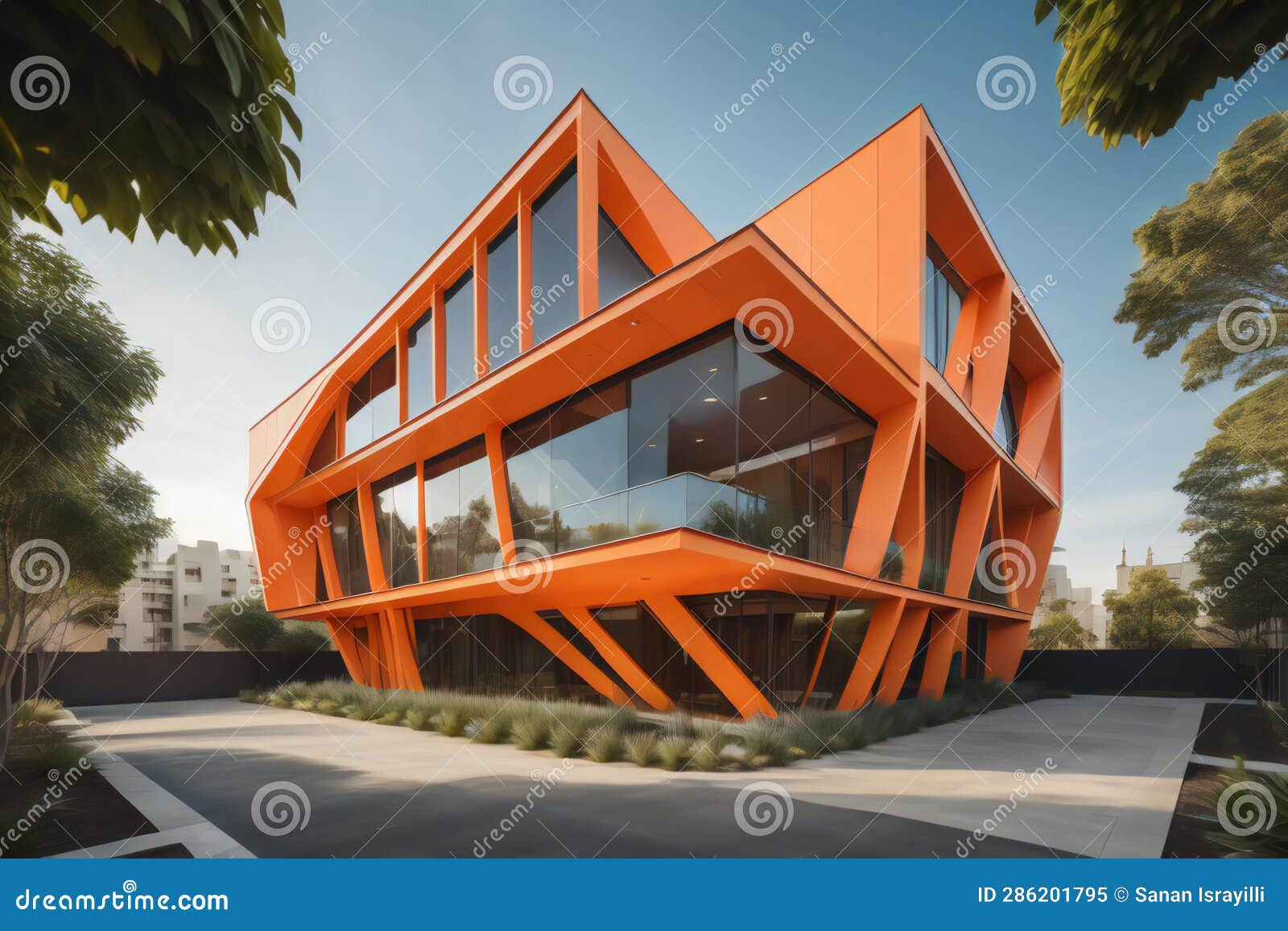 Modern Building with Orange Facade. Architectural Background Stock ...