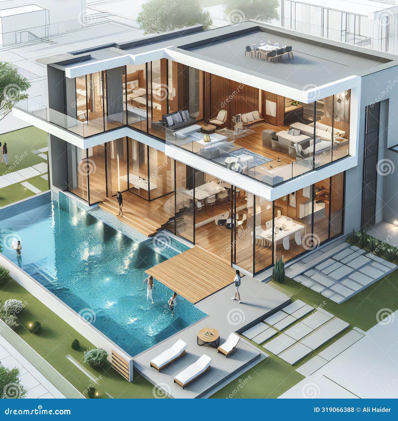 Modern Building Plan with Swimming Pool and Open Space. Stock ...