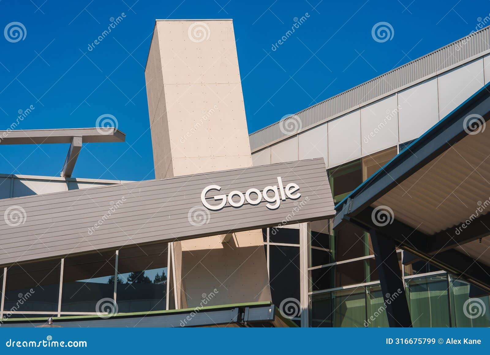 Modern Building with Prominently Displayed Google Logo, Contemporary ...