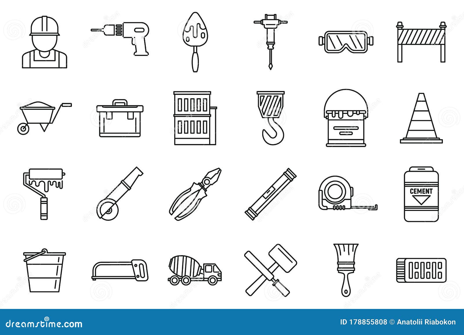 Modern Building Reconstruction Icons Set, Outline Style Stock Vector ...