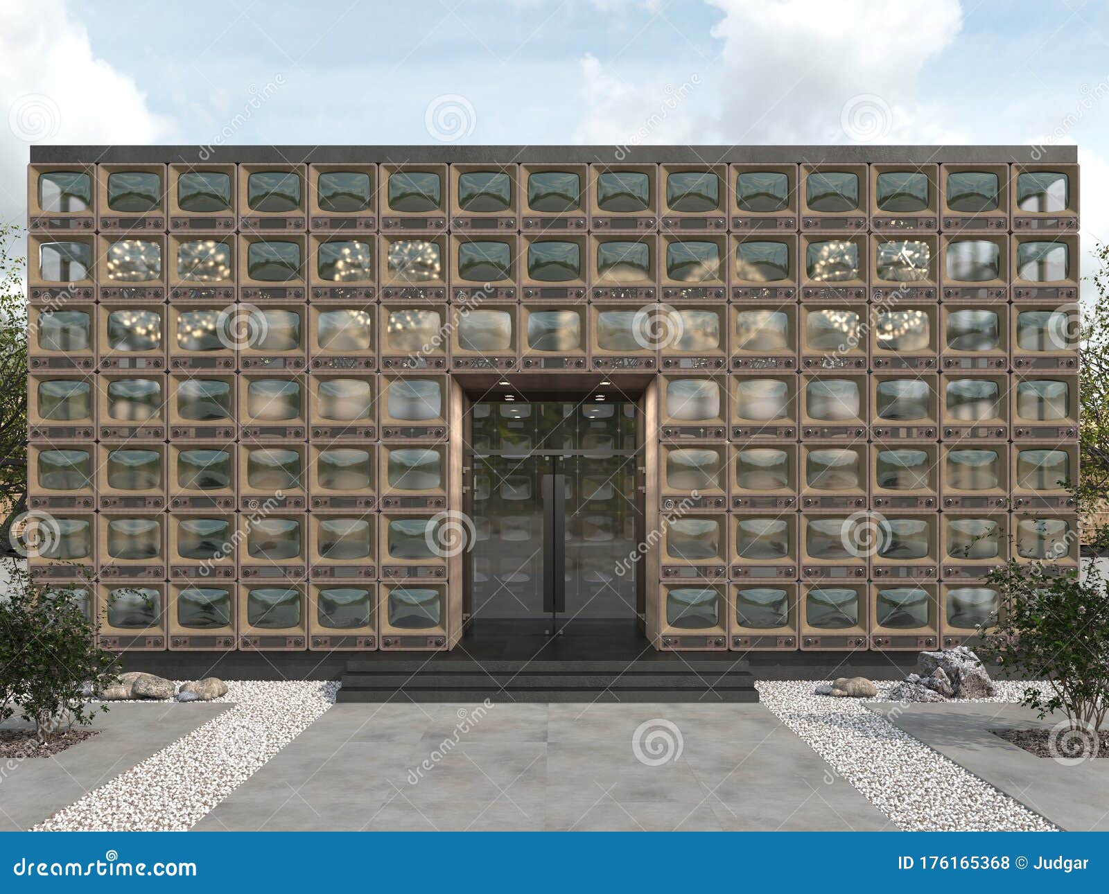 Modern Building of a Rectangular Shape. Creative Facade of Old Retro TV ...