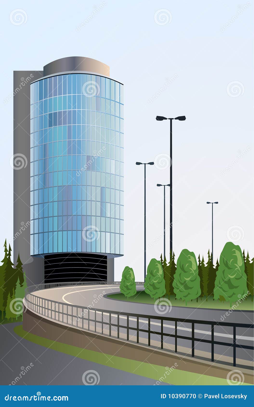 Modern Building and Road Vector Stock Vector - Illustration of shape ...
