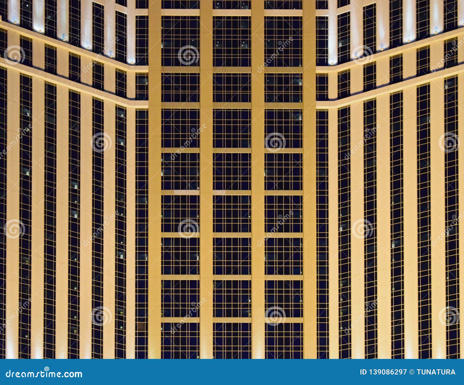 Modern Golden Building Structure, Illuminated at Night Stock Image ...