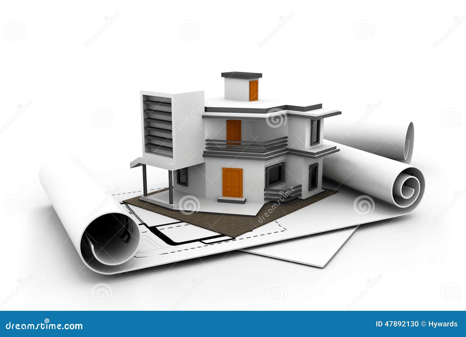 Modern Building Structure on a Plan Stock Illustration - Illustration ...