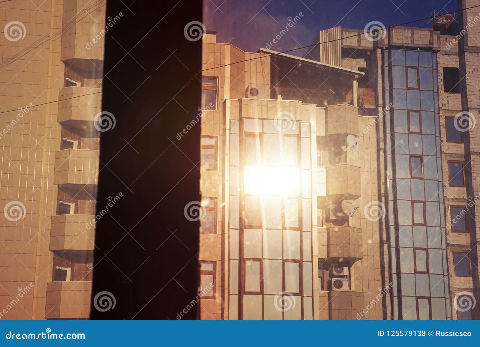 Sun Reflection in the Windows Stock Photo - Image of construction ...