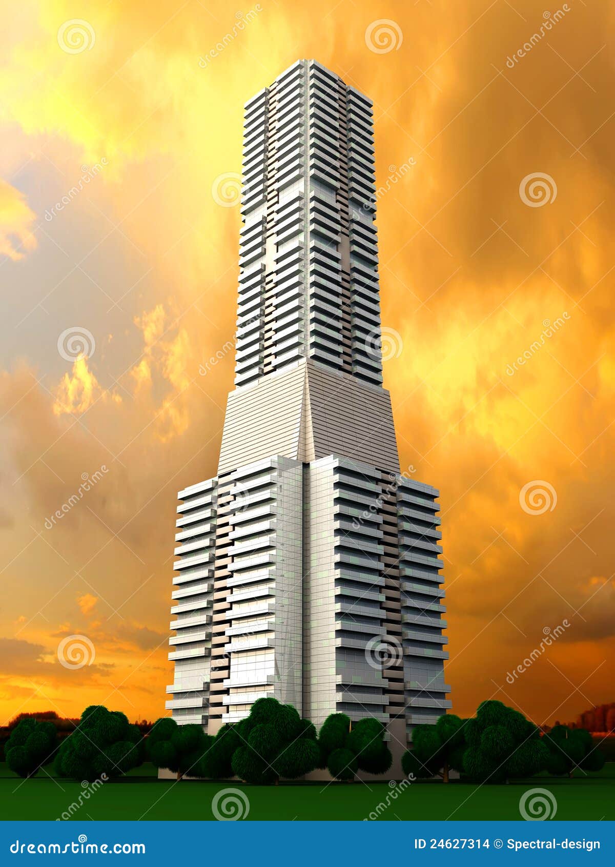 Modern Building in the Sunset Stock Illustration - Illustration of ...