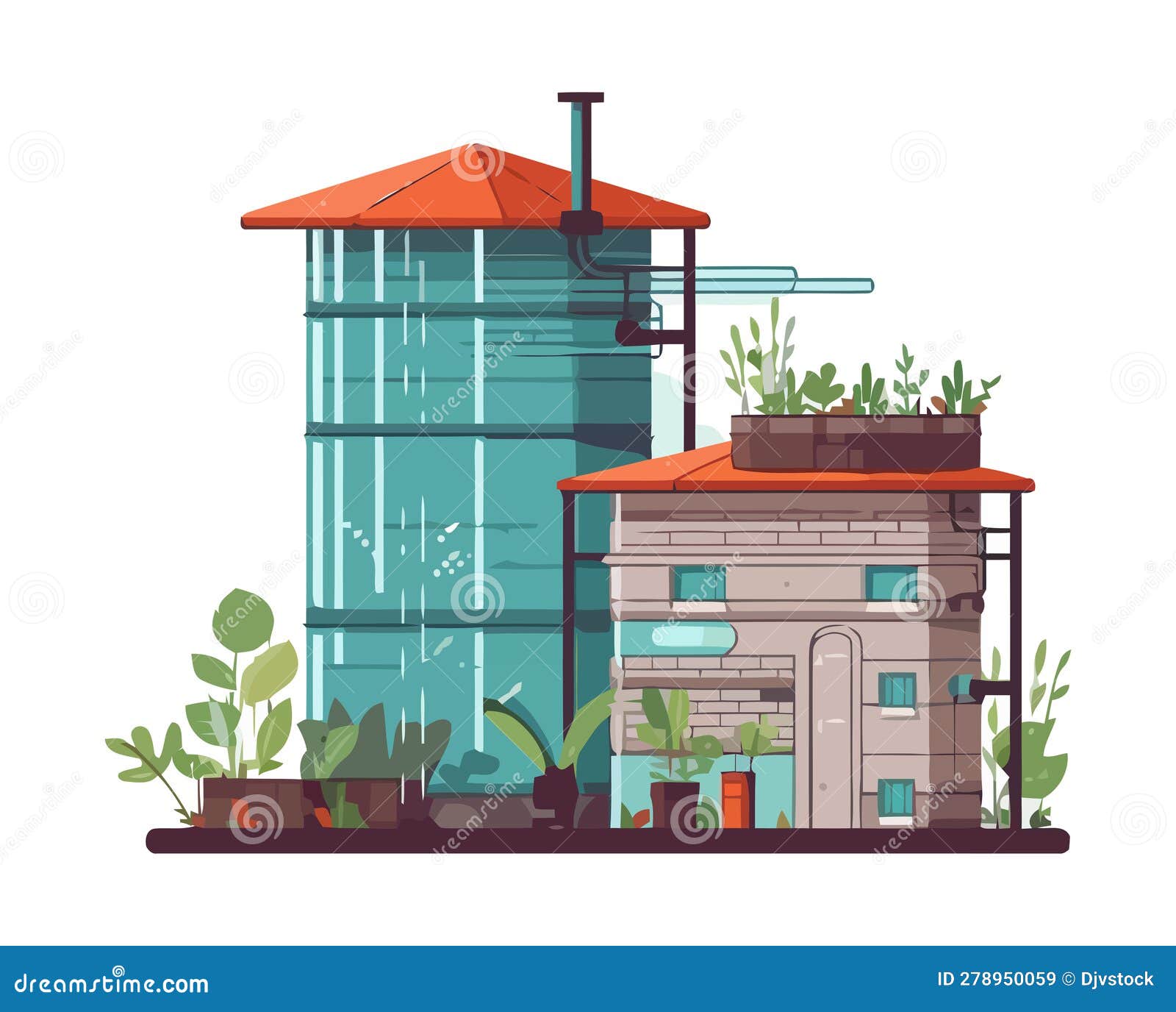 Modern Building with Tank and Green Nature Stock Vector - Illustration ...