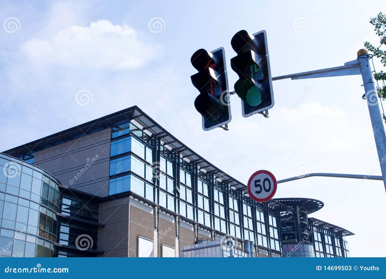 Modern Building and Traffic Signal Stock Image - Image of highrise ...
