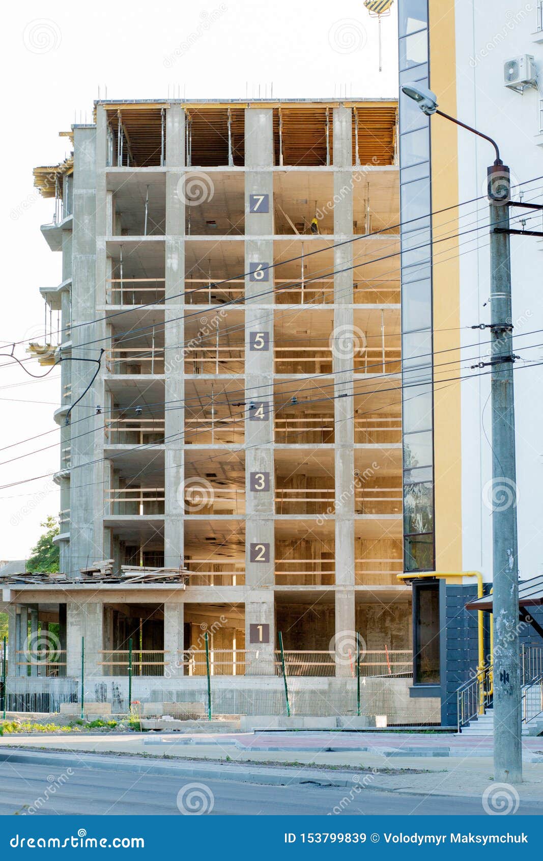 Modern Building Under Construction Detail, Concrete Frame, Indow ...