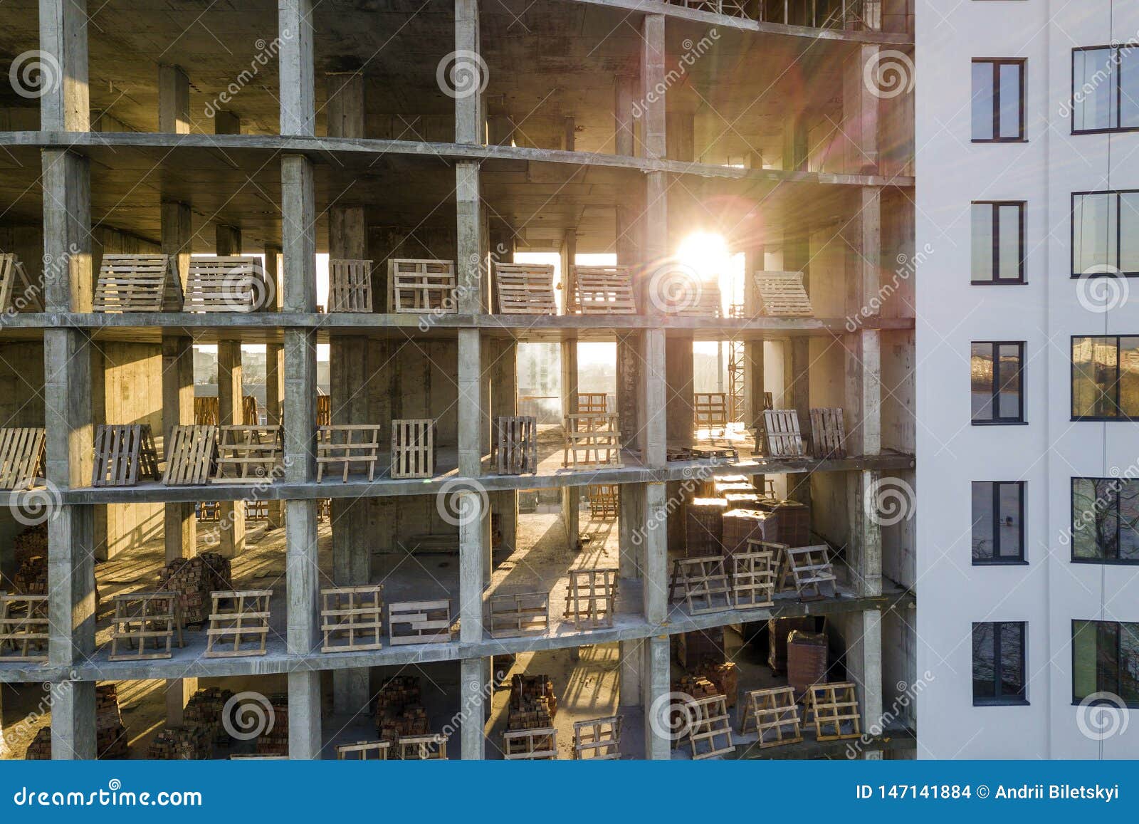 Modern Building Under Construction Detail, Concrete Frame, Window ...