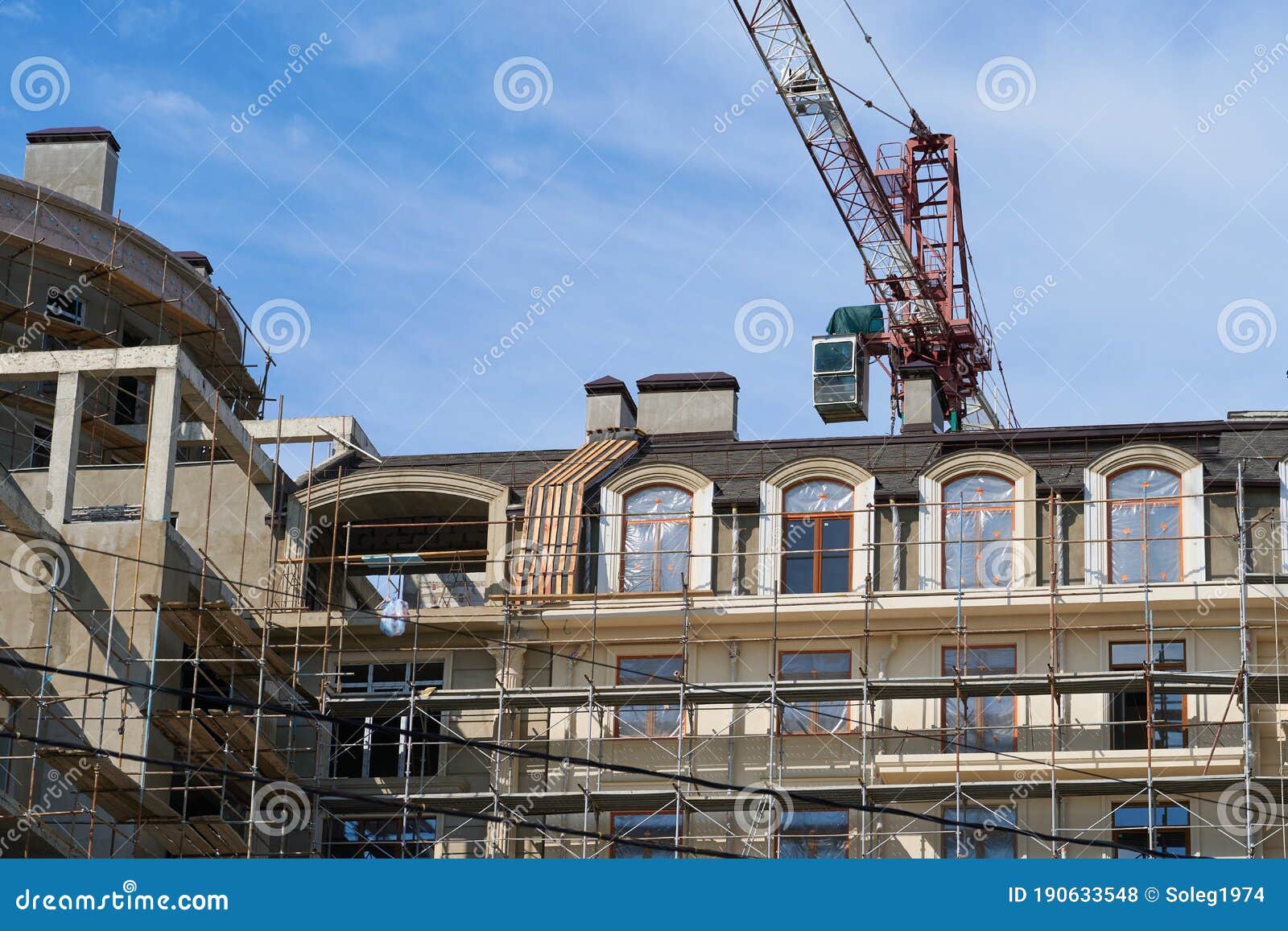 Modern Building Under Construction, Plastered Walls and Scaffolding ...