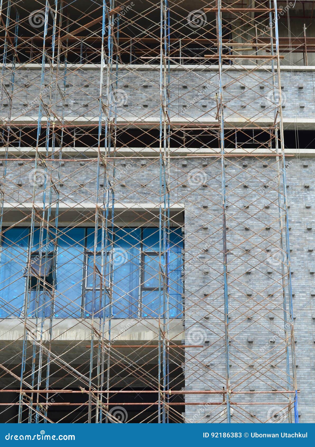 Modern Building Under Construction with Scaffolding Stock Image - Image ...