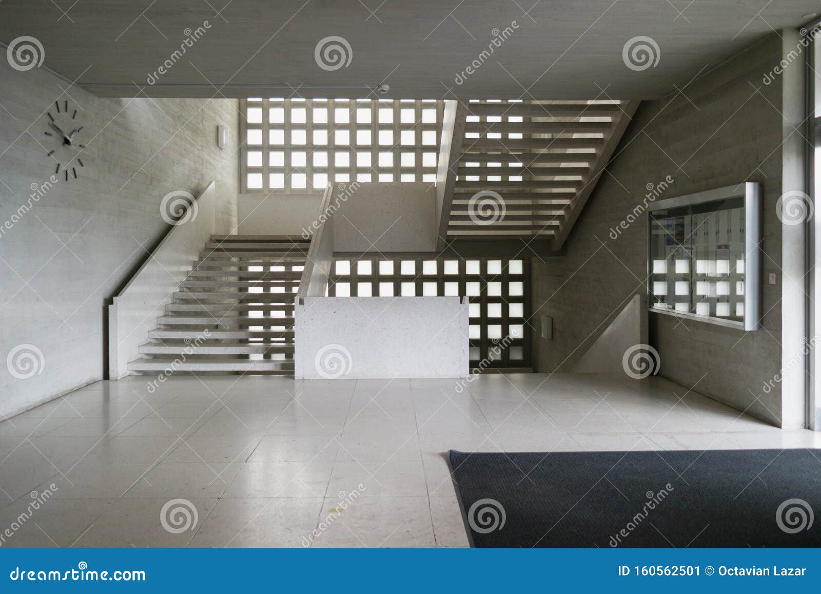 Modern Building University Hallway with Staircase Display Panel and ...