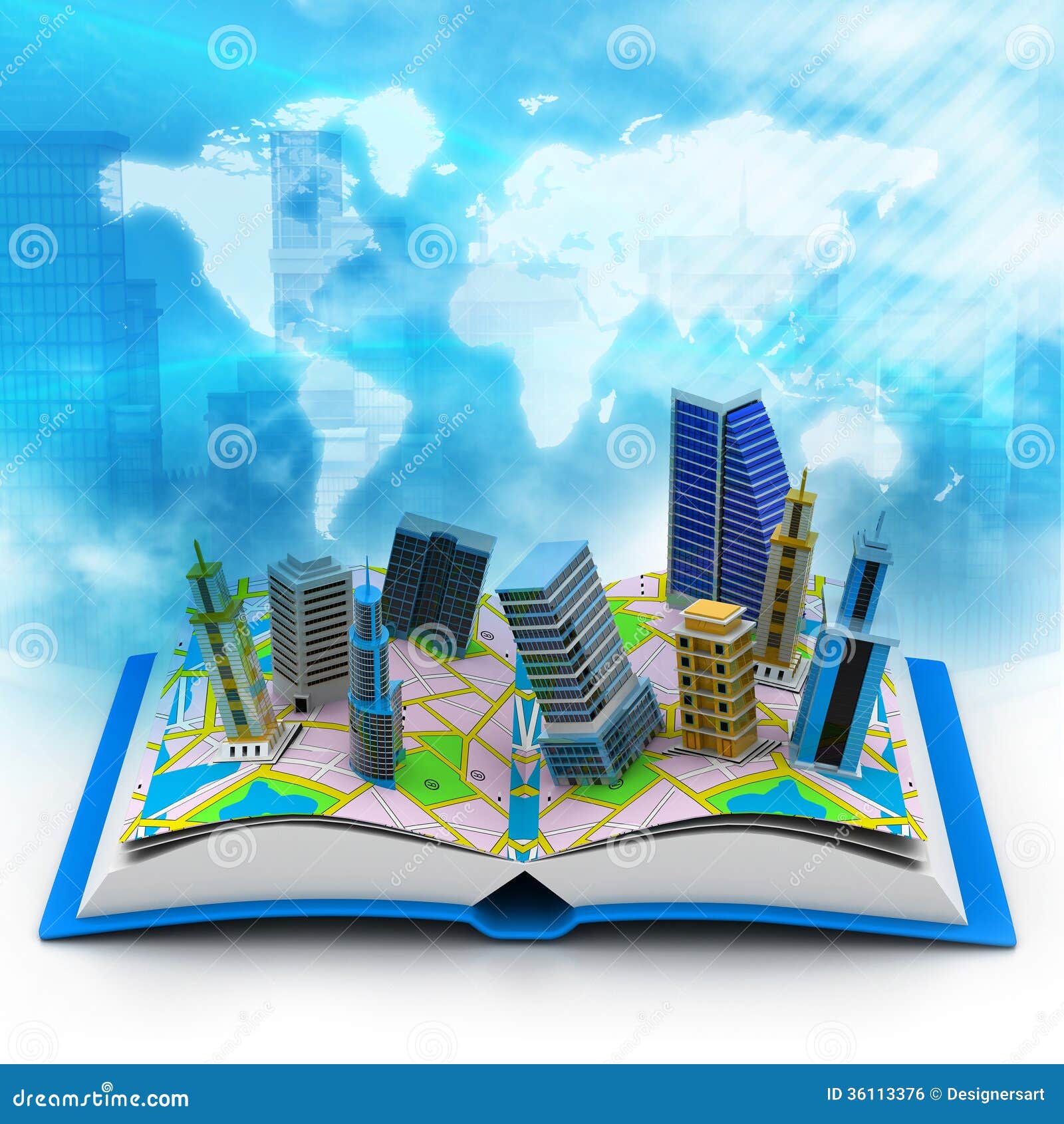 Modern buildings on book stock illustration. Illustration of business ...