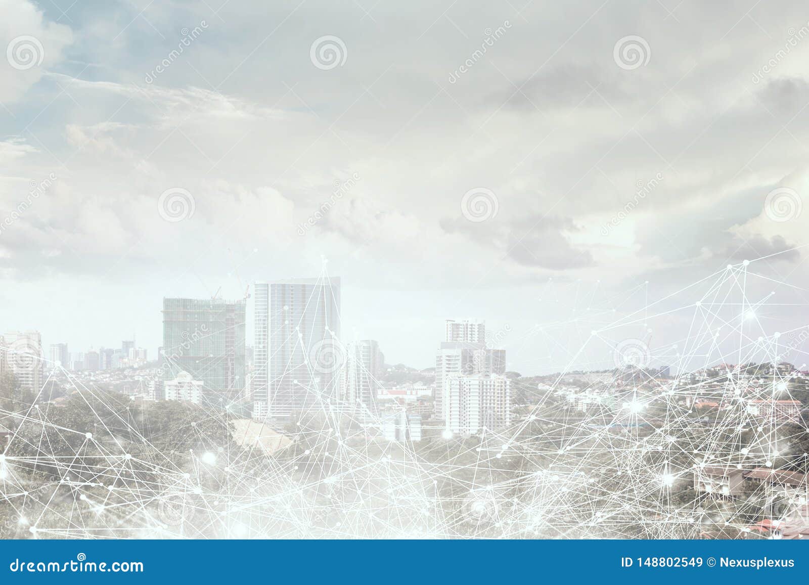 Modern Buildings Cityscape with 3d Network Graph Stock Image - Image of ...