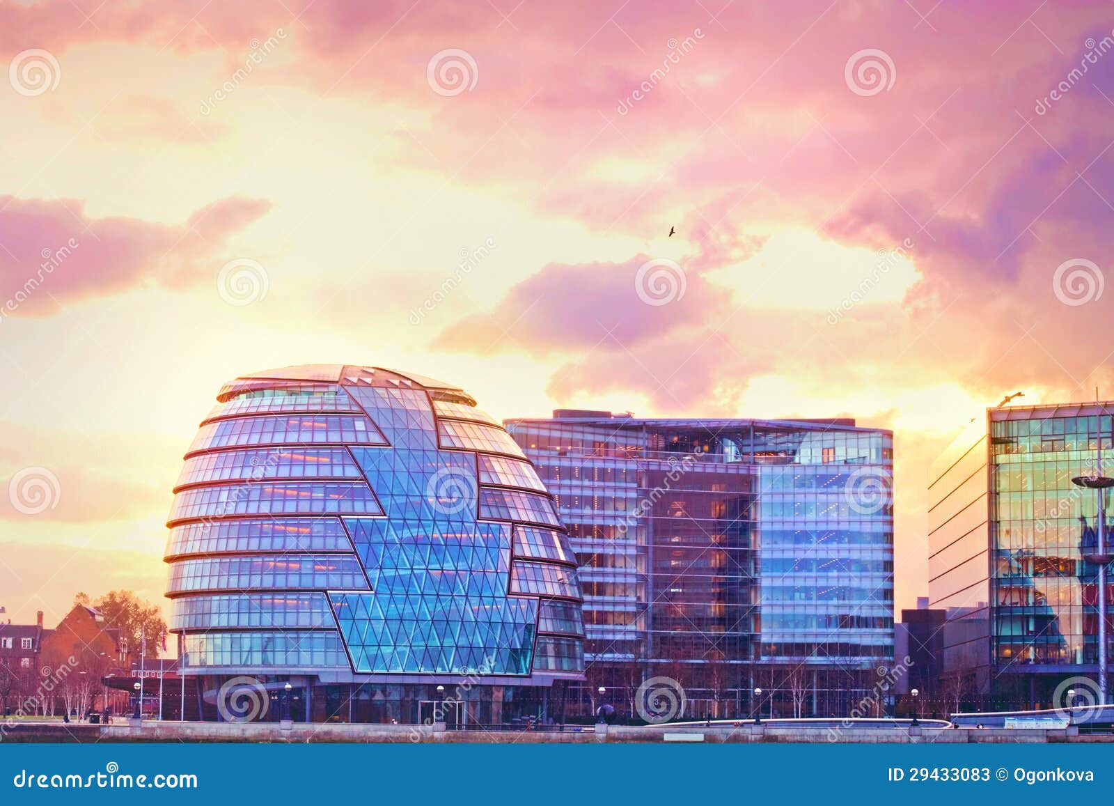Modern Buildings in London at Purple Sunset Stock Image - Image of ...