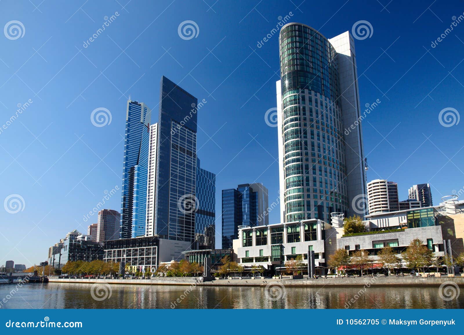 Modern Buildings at River Bank Stock Image - Image of center, blue ...
