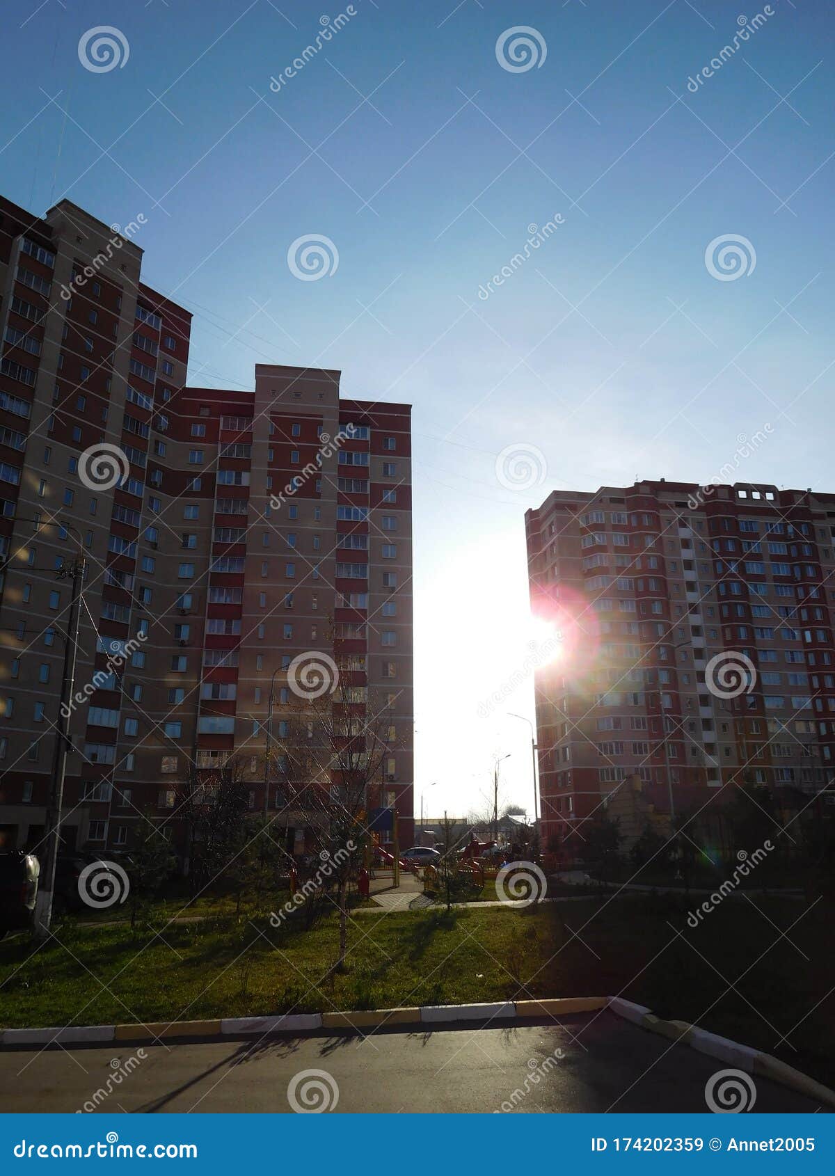 Modern Buildings on Sunset and Sky Background Stock Image - Image of ...